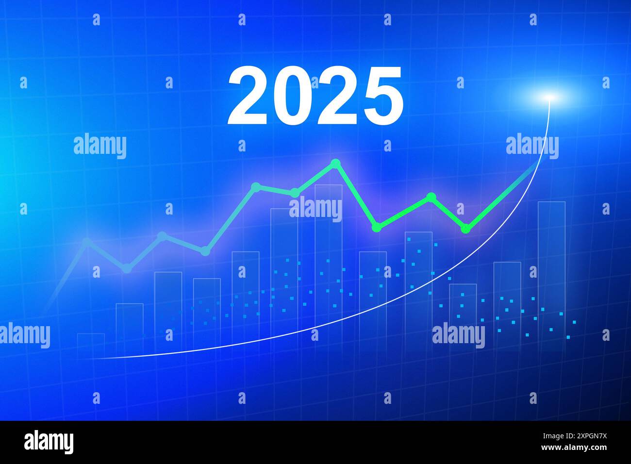 A blue background with a graph showing a line going up, 2025 concept ...