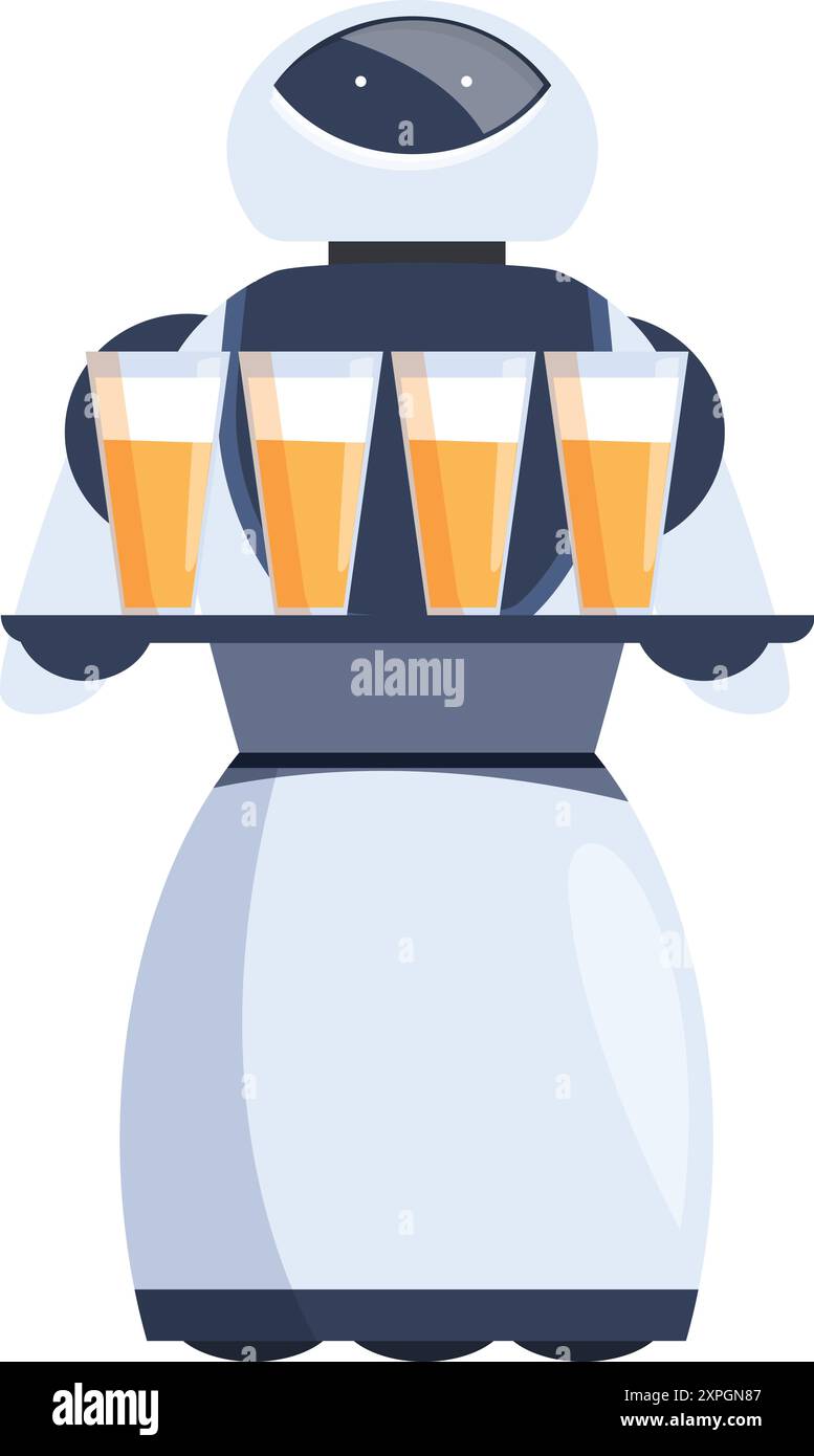 White robot waiter carrying a tray with glasses of beer, modern ...