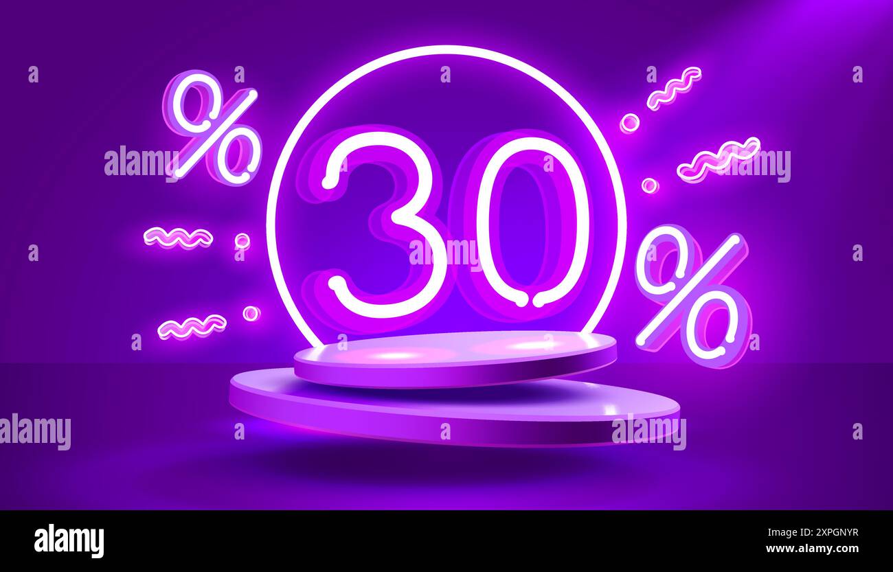 Mega sale special offer, Neon 30 off sale banner. Sign board promotion ...
