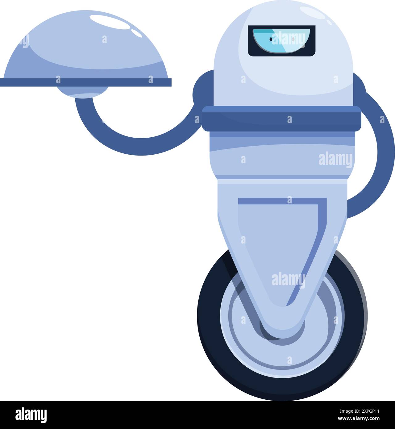 Robot waiter holding a metal cloche platter serving food order in a ...