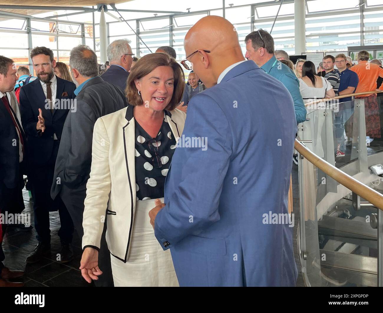 First Minister of Wales Eluned Morgan greeting supporters in the Senedd ...
