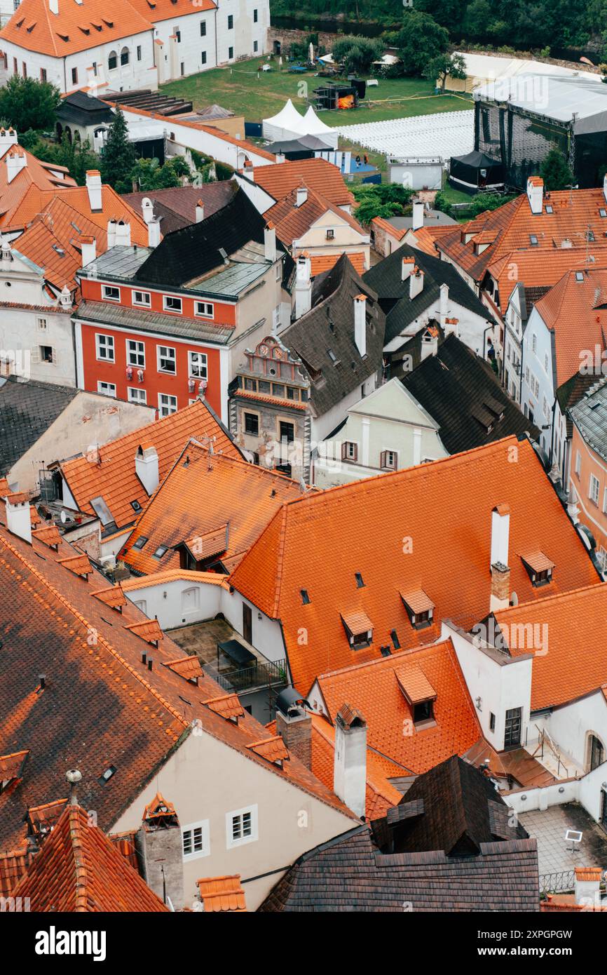 The view captures a tightly packed arrangement of historic buildings ...