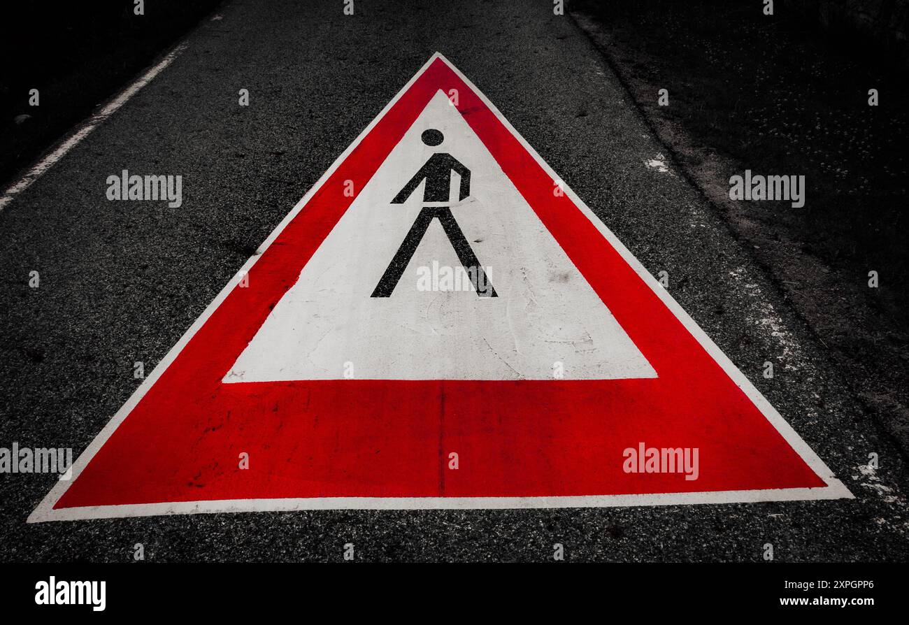 Be aware of pedestrians street road sign Stock Photo - Alamy