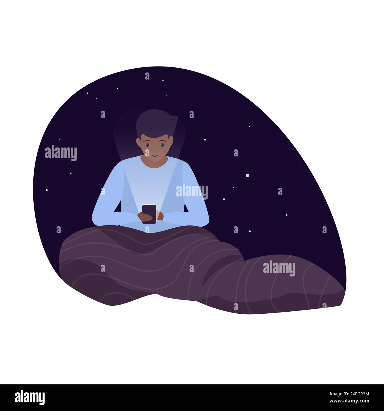 Person lying in bed using a smartphone, relaxing and browsing at night ...