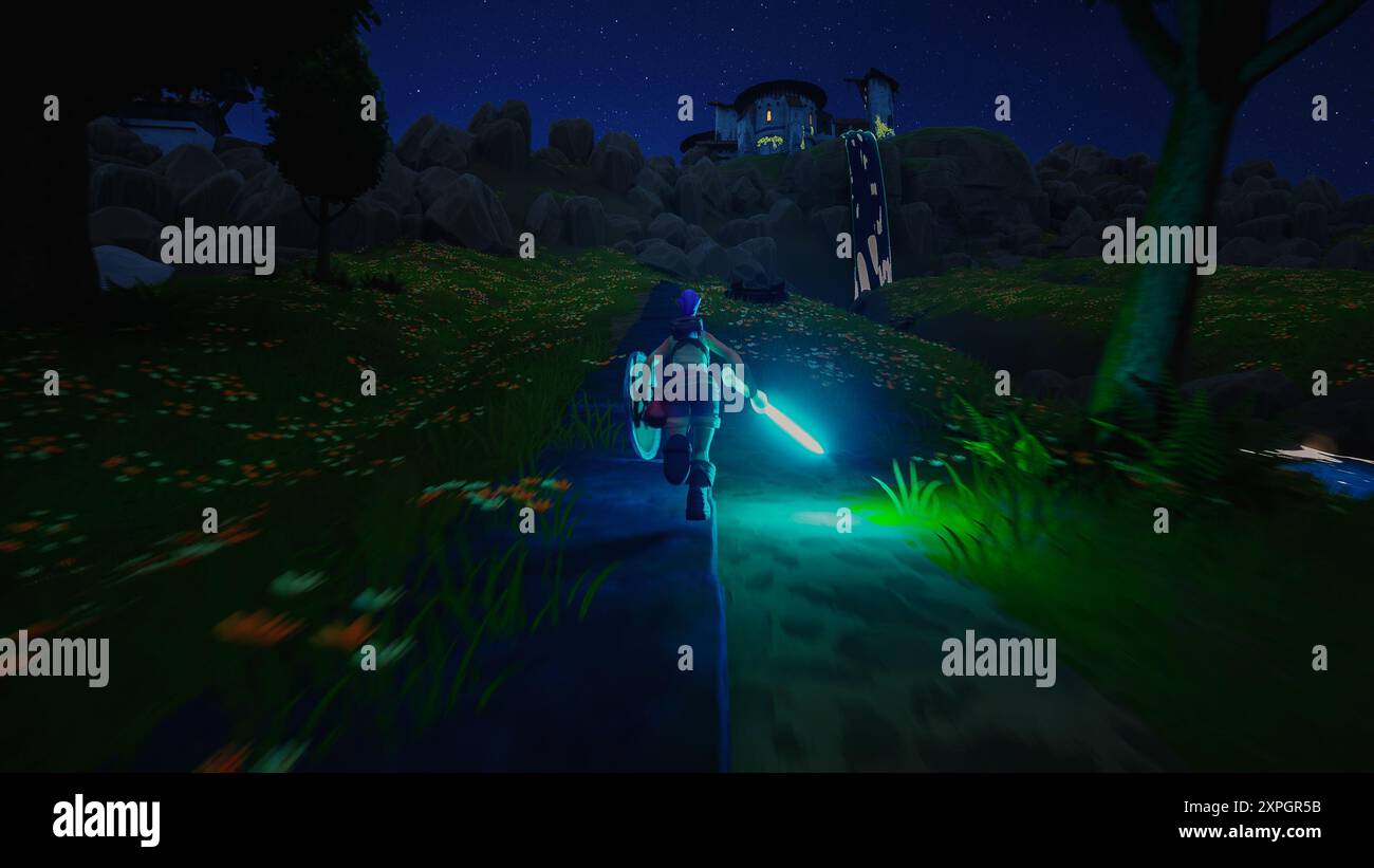 Night Video Game Mock-up Without Overlay: Playable Character in 3D ...