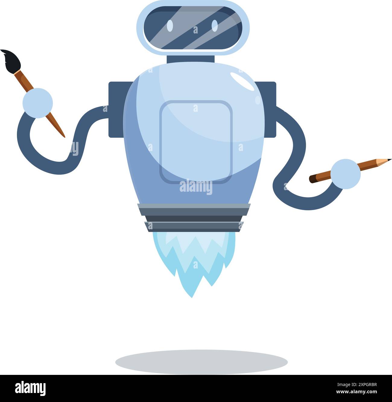 Cartoon illustration of a friendly robot using art supplies Stock ...