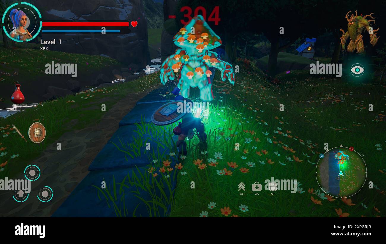 Night Video Game Mock-up: Gameplay of 3D Fantasy Role Playing Game ...