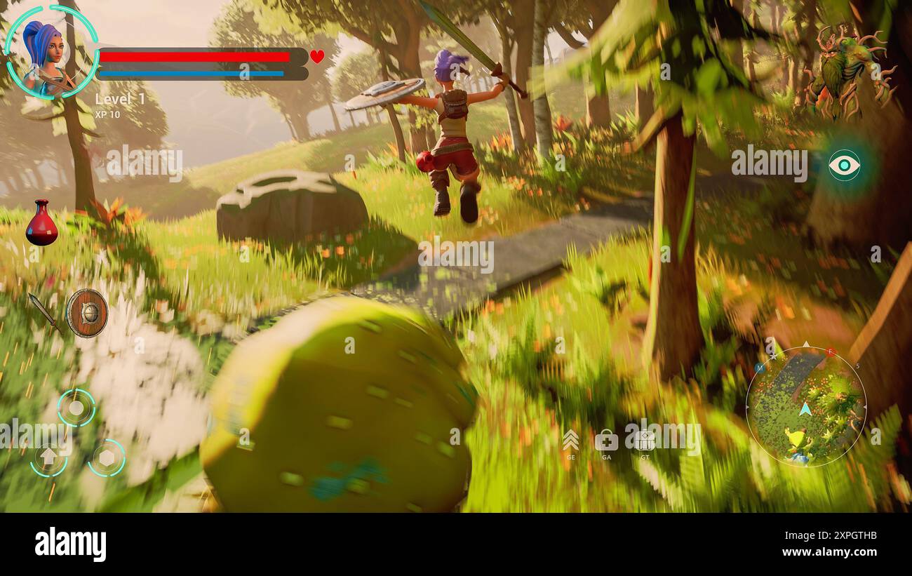 Video Game Mock-up: Playable Character in Beautiful Bright 3D Video ...