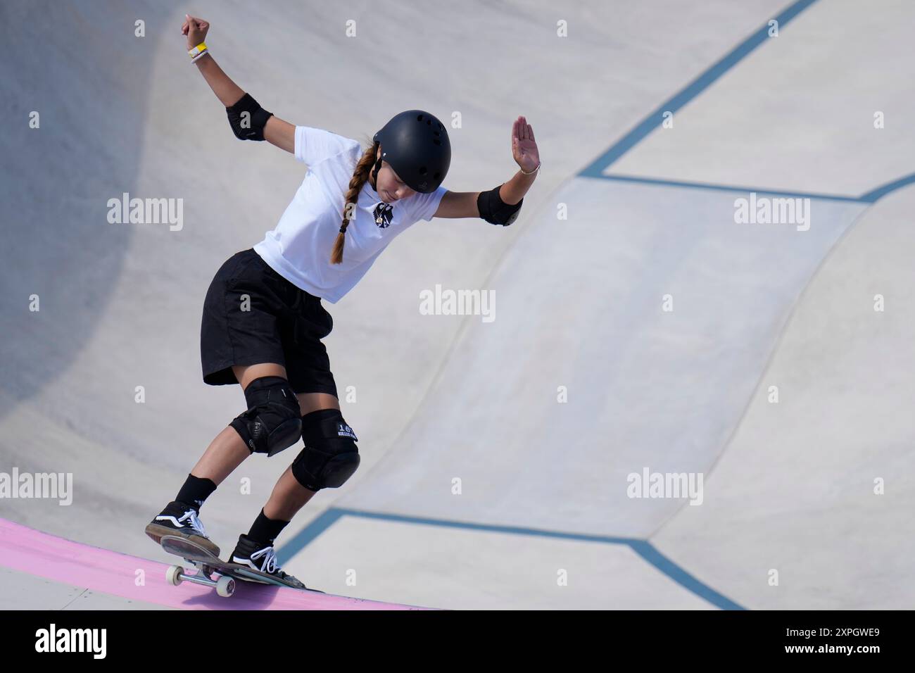 Lilly Stoephasius of Germany competes during the women's skateboarding ...