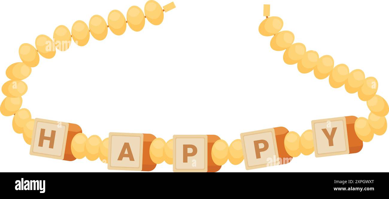Yellow beads bracelet forming the word happy, isolated over white ...