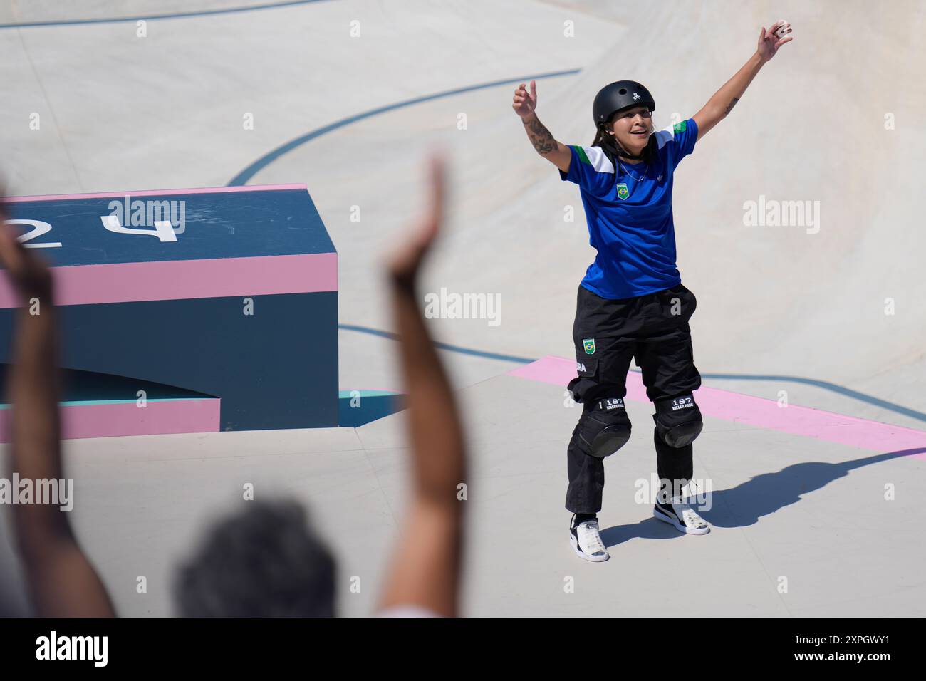 Isadora Pacheco of Brazil reacts after her run during the women's ...