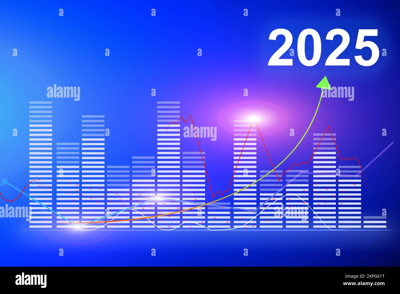 A blue background with a graph showing a line going up, 2025 concept ...