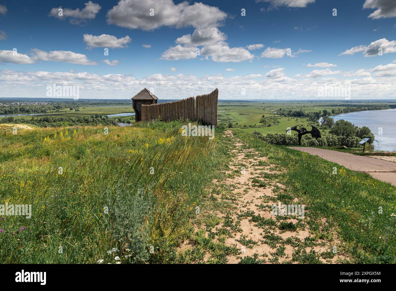 Ancient wooden fortress on a background of river spaces. Russia ...