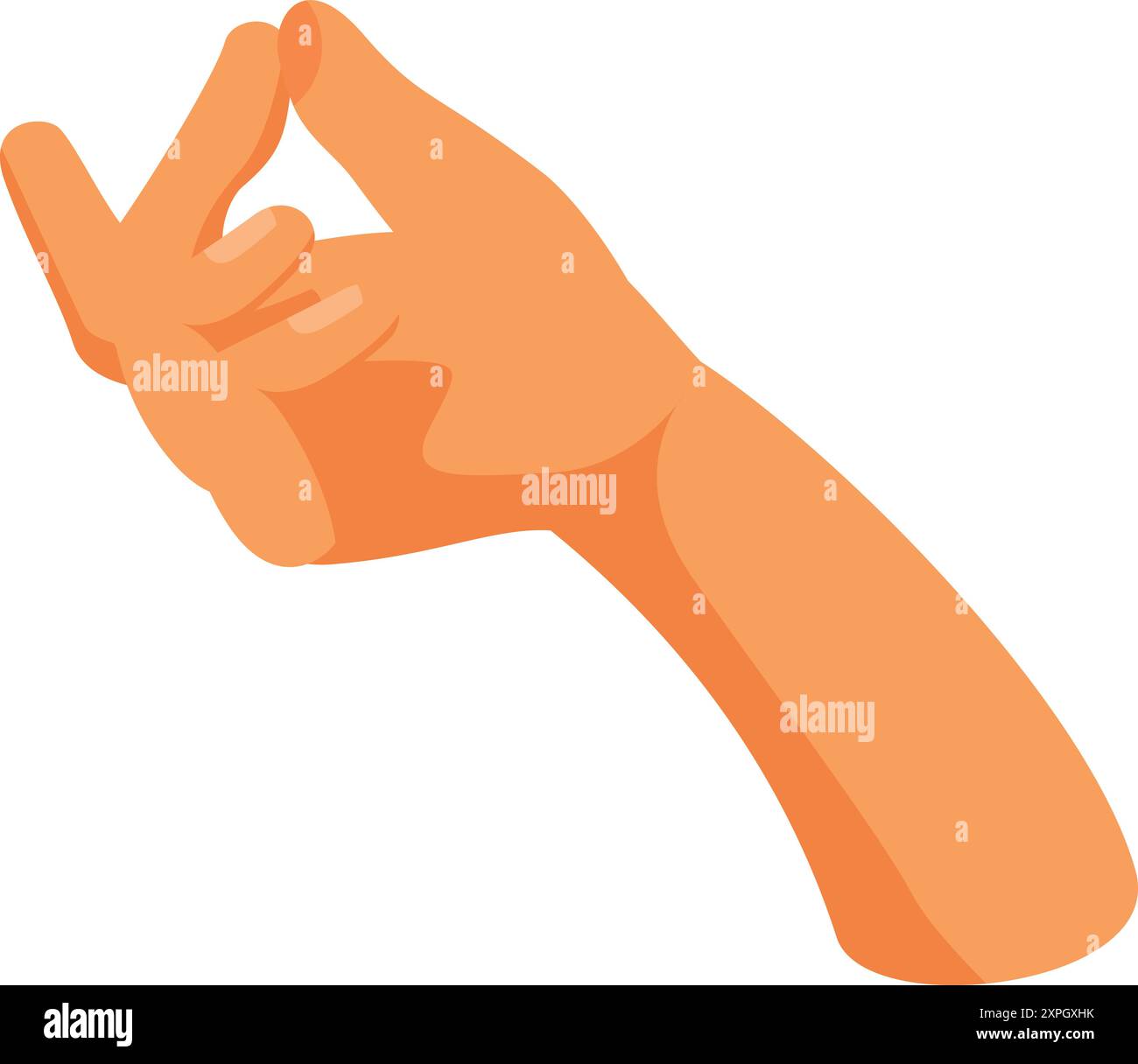 Hand is making a gesture with the index finger and thumb close together, as if indicating ...