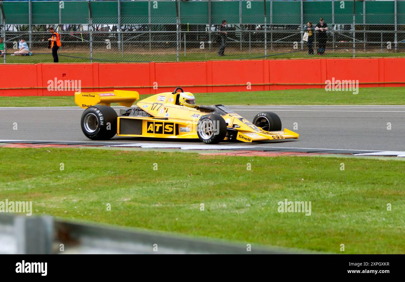 Jochen Mass's 1978, Yellow, ATS HS1 Formula One Car, taking part in the ...