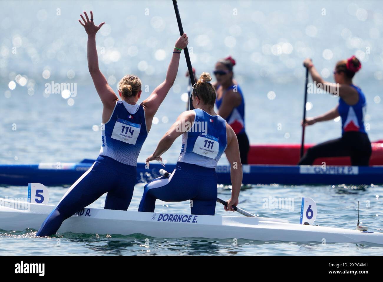 France's Eugenie Dorange and Axelle Renard react after competing in the ...