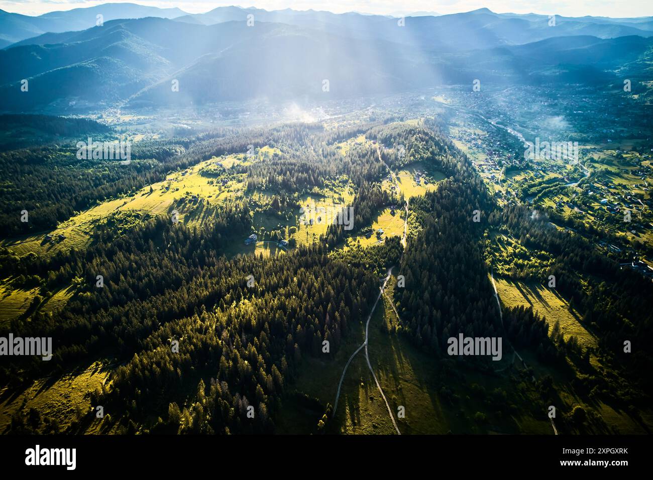 Aerial houses fields distant hills hi-res stock photography and images ...