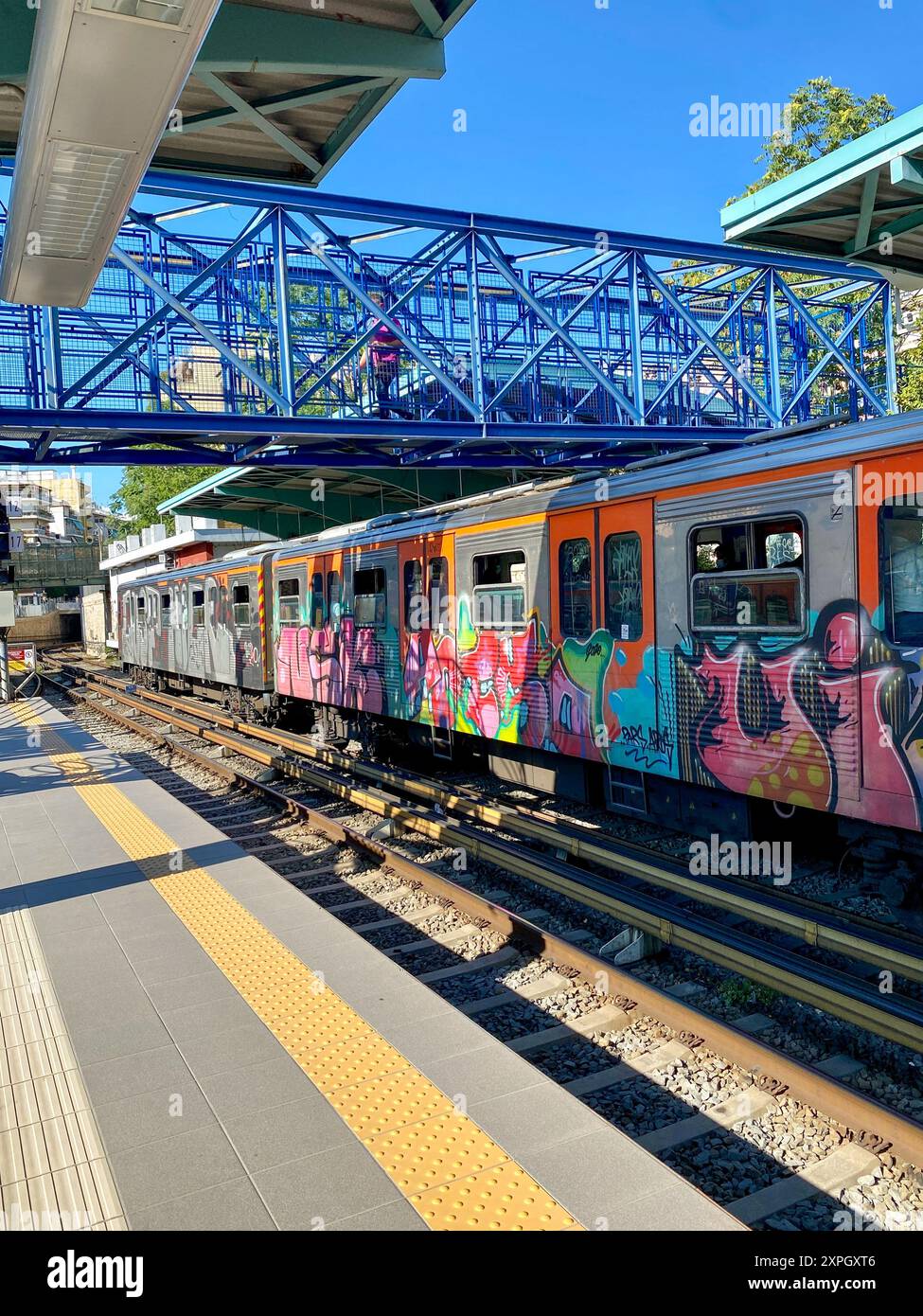 Athens, Greece - August 2021: Metro station in Athens, train painted ...
