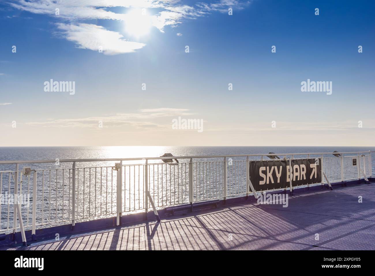 Sign pointing to the Sky bar on a cruiseship on the North Sea Stock ...