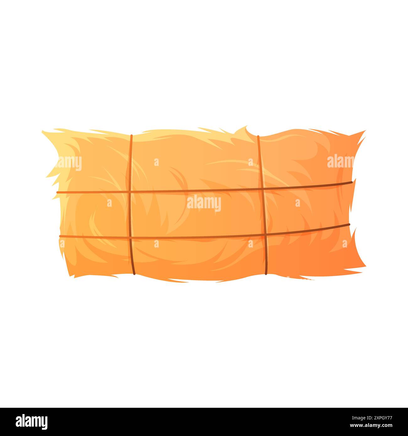 Hay bale, gold dry grass stack compressed in rectangle shape with cord ...