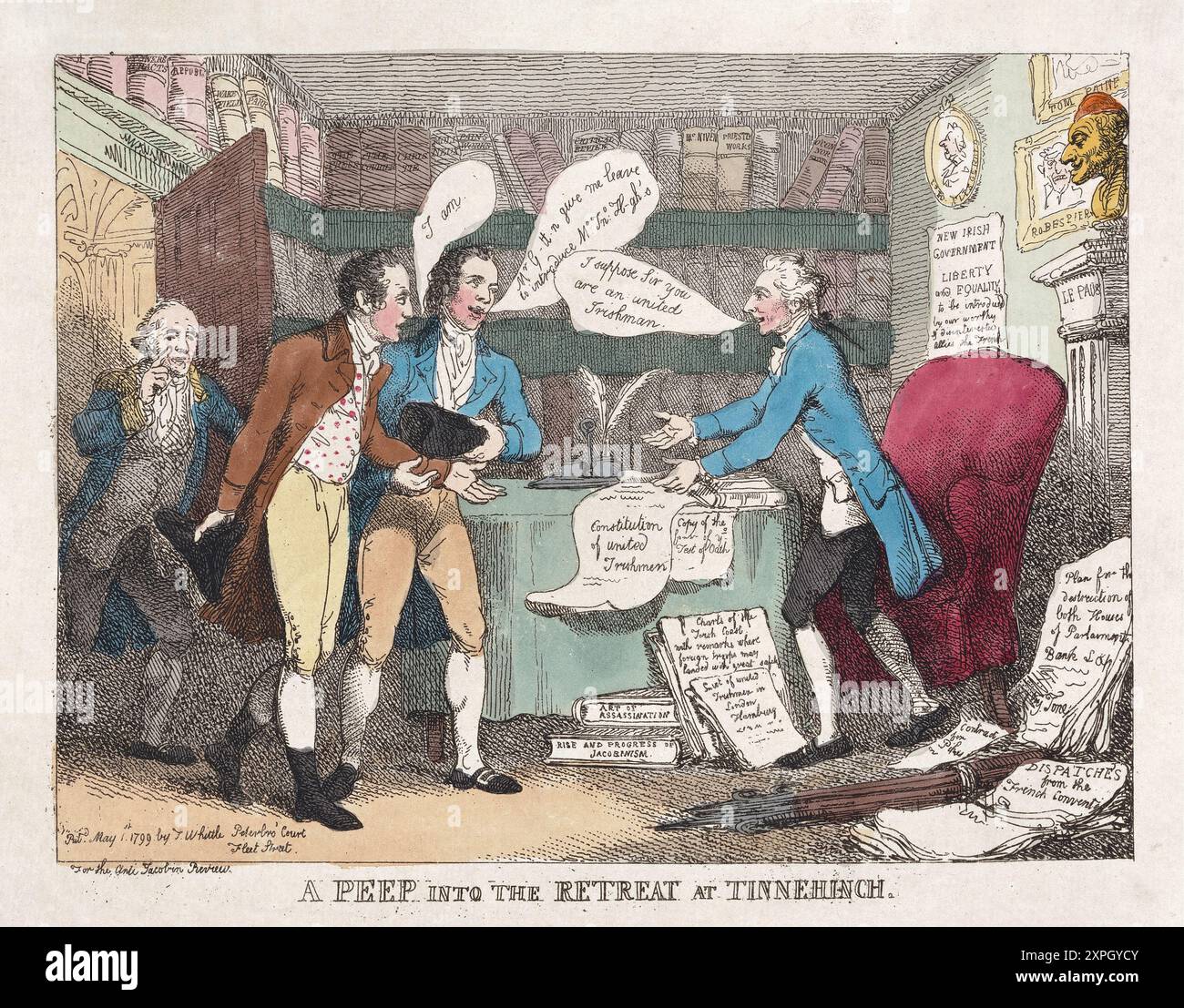 A humorous cartoon print coloured engraving of A Peep into the Retreat ...