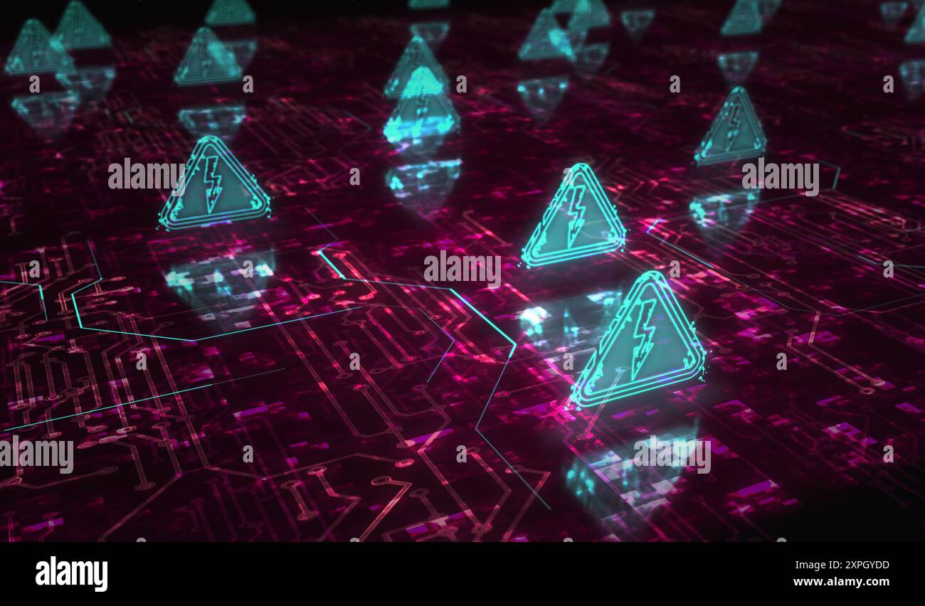 Electric power danger warning and energy symbol digital concept ...