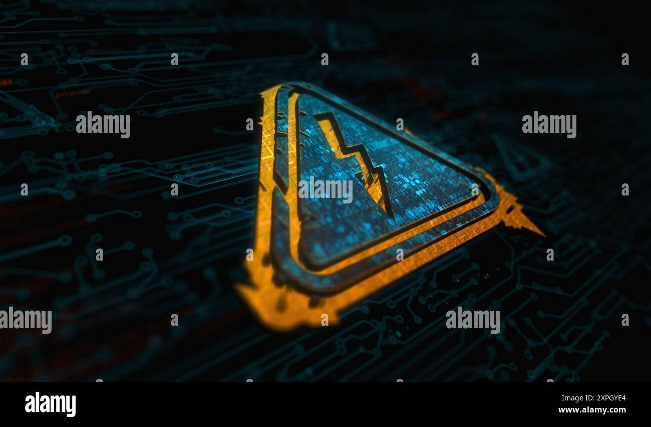 Electric power danger warning and energy symbol digital concept ...