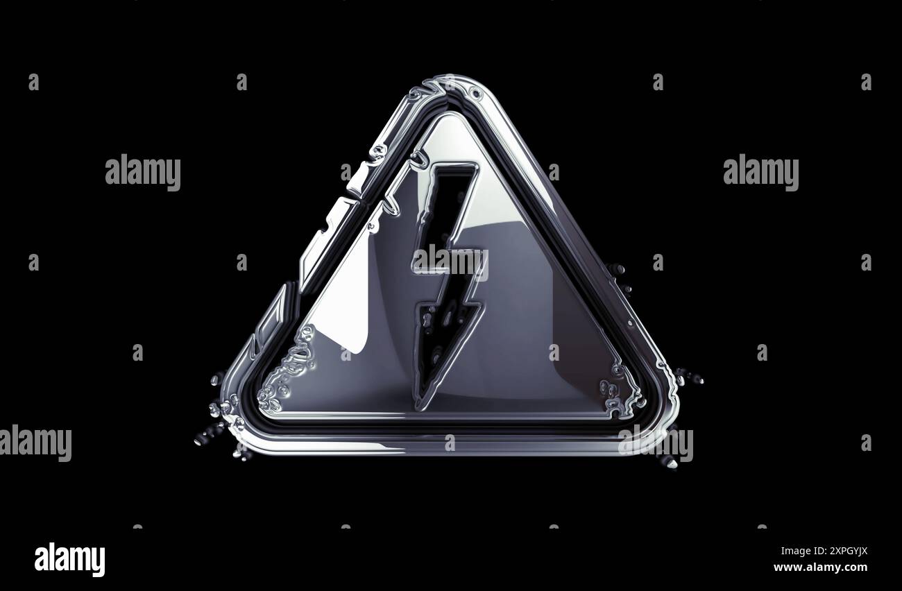 Electric power danger warning and energy golden metal shine symbol ...