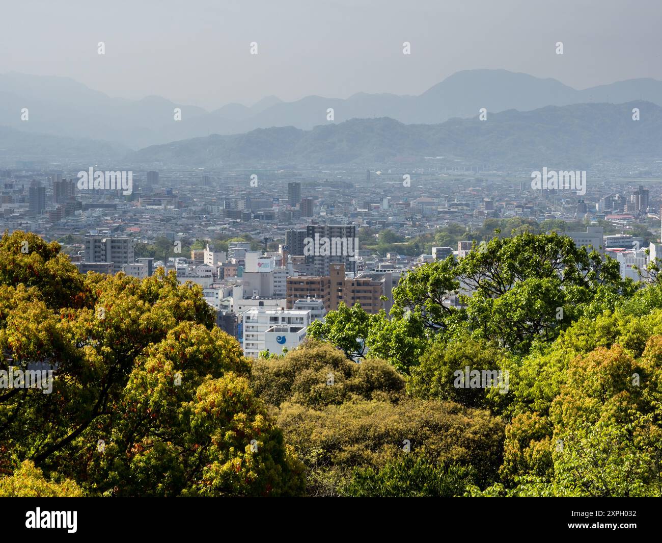 Matsuyama, Ehime prefecture, Japan - April 11, 2018: Panoramic city ...
