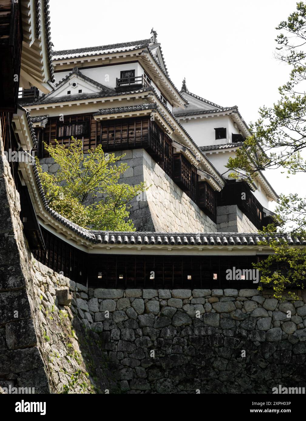 Matsuyama, Ehime prefecture, Japan - April 11, 2018: Steep stone walls ...