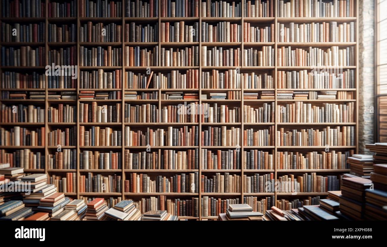 Extensive Bookshelf Displaying a Vast Collection of Diverse Literature ...