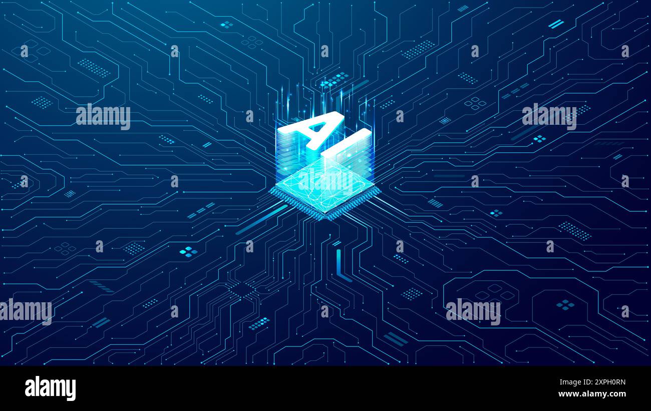 AI background. Abstract AI chip hologram on circuit board tech bg Stock ...