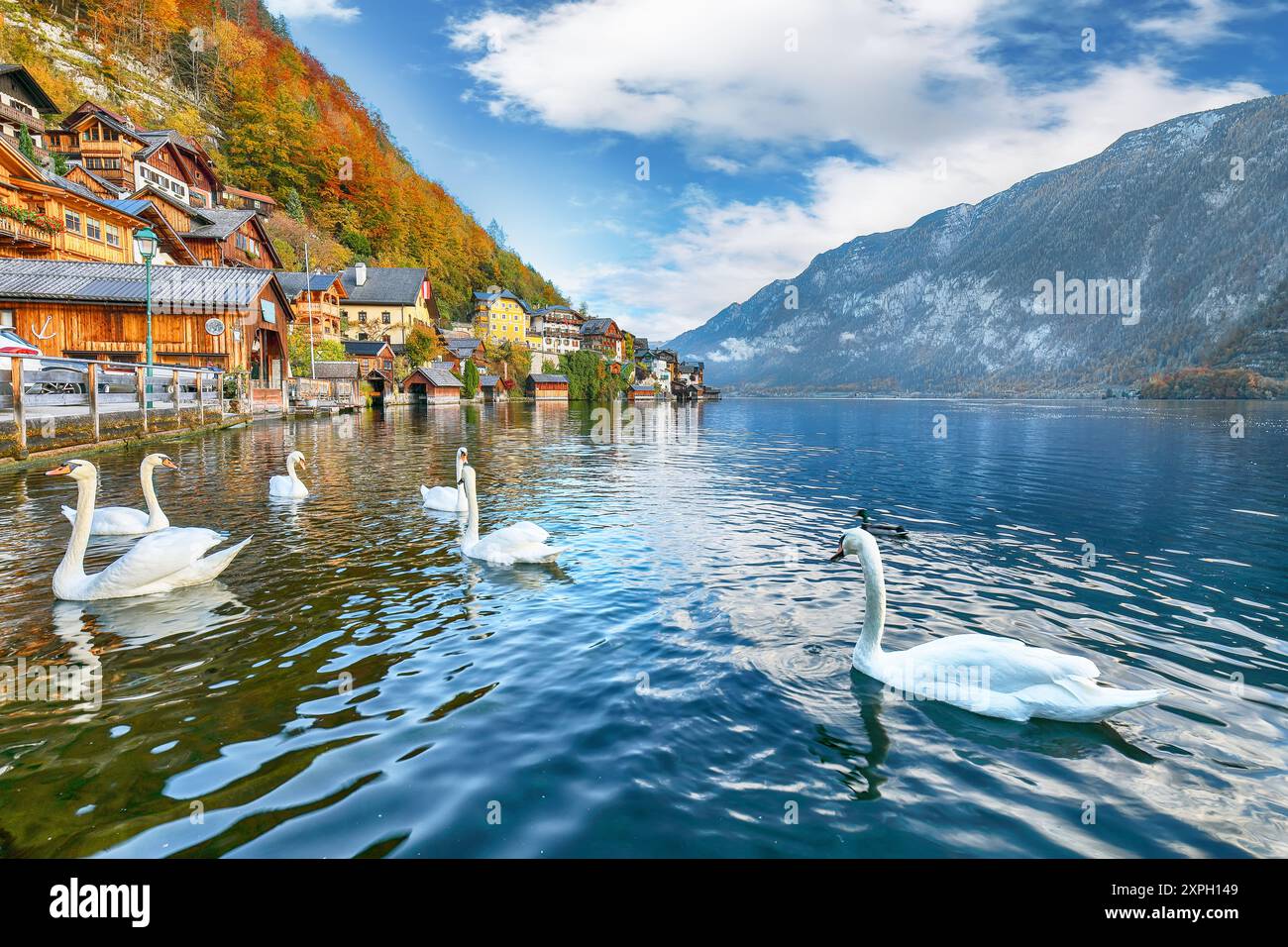 Stunning view of famous Hallstatt mountain village with Hallstatter ...