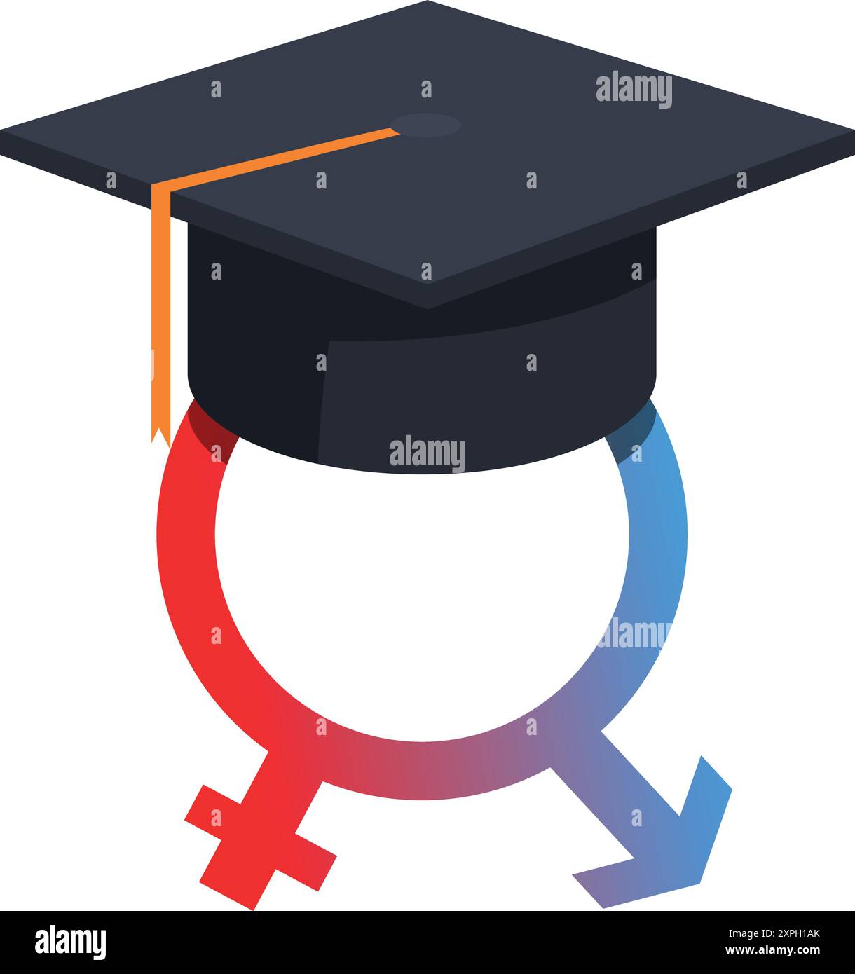 Graduation cap is covering male and female gender symbols representing ...