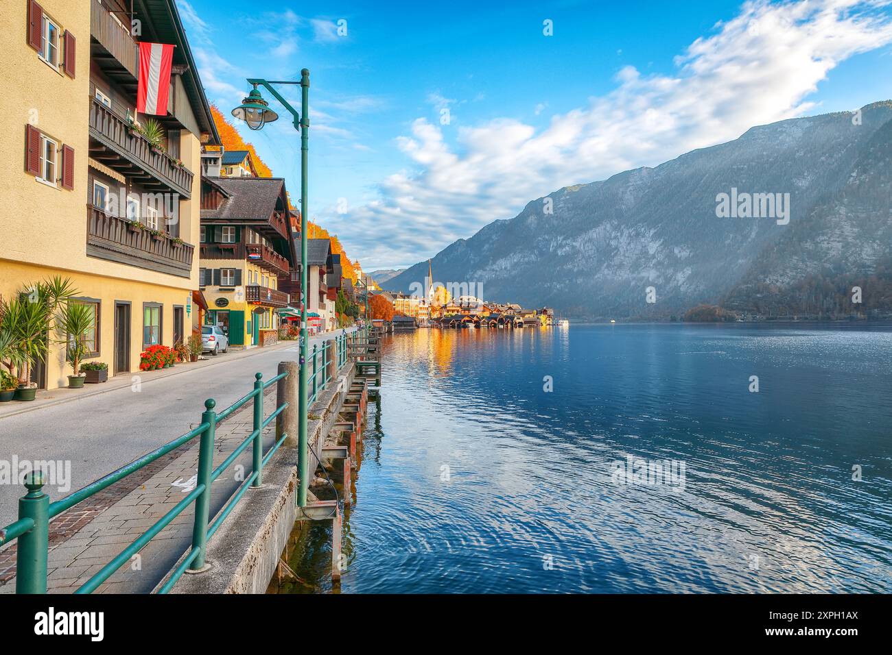 Stunning view of famous Hallstatt mountain village with Hallstatter ...
