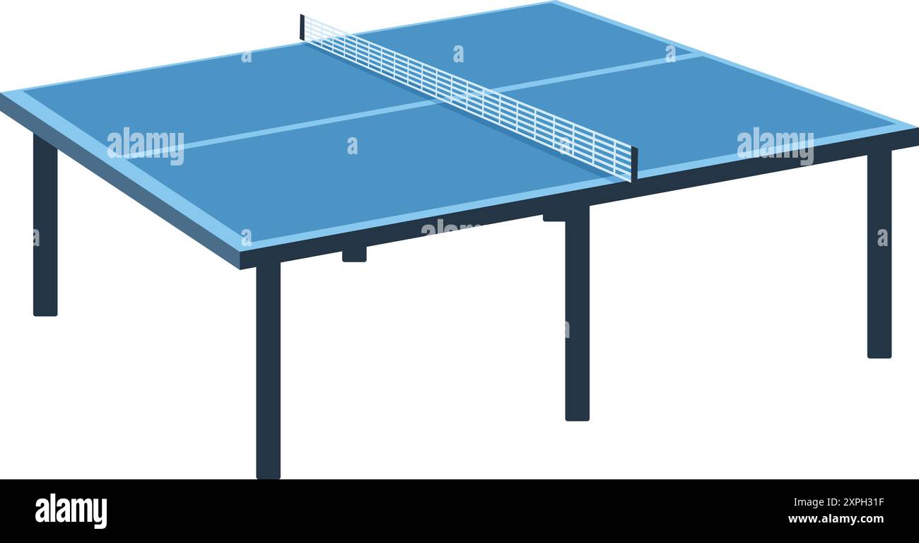 Blue ping pong table with a net is standing on a white background ...