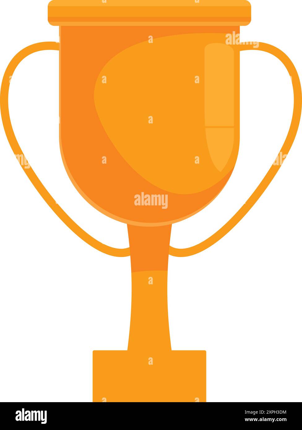 Shiny golden trophy cup with two handles is standing on a white ...