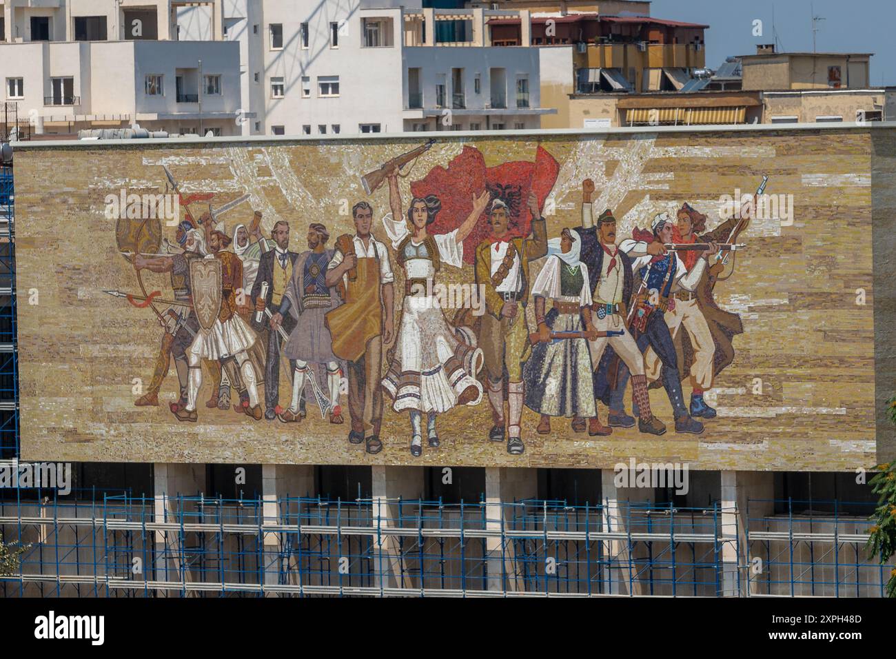 historical National History Museum of Albania with the large mural ...