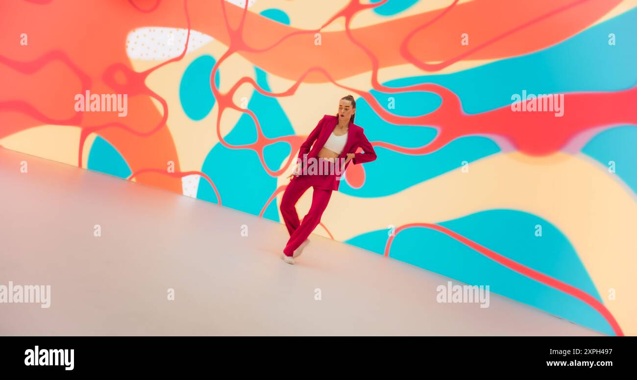 Portrait of Talented Energetic Woman Dancing with Energy: Athletic ...