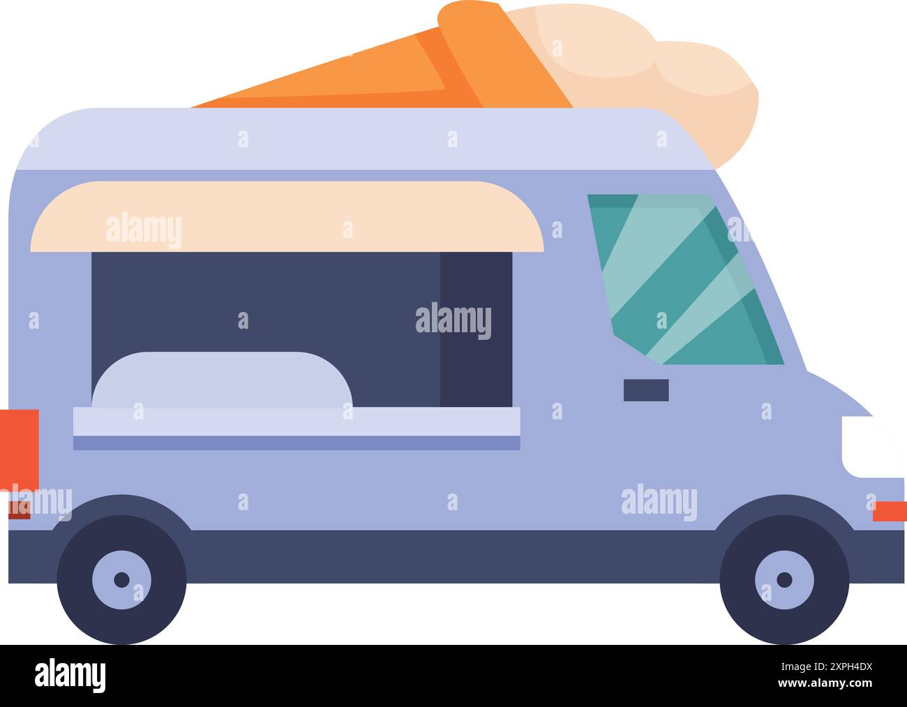 Colorful cartoon ice cream truck is parked and ready to serve customers ...