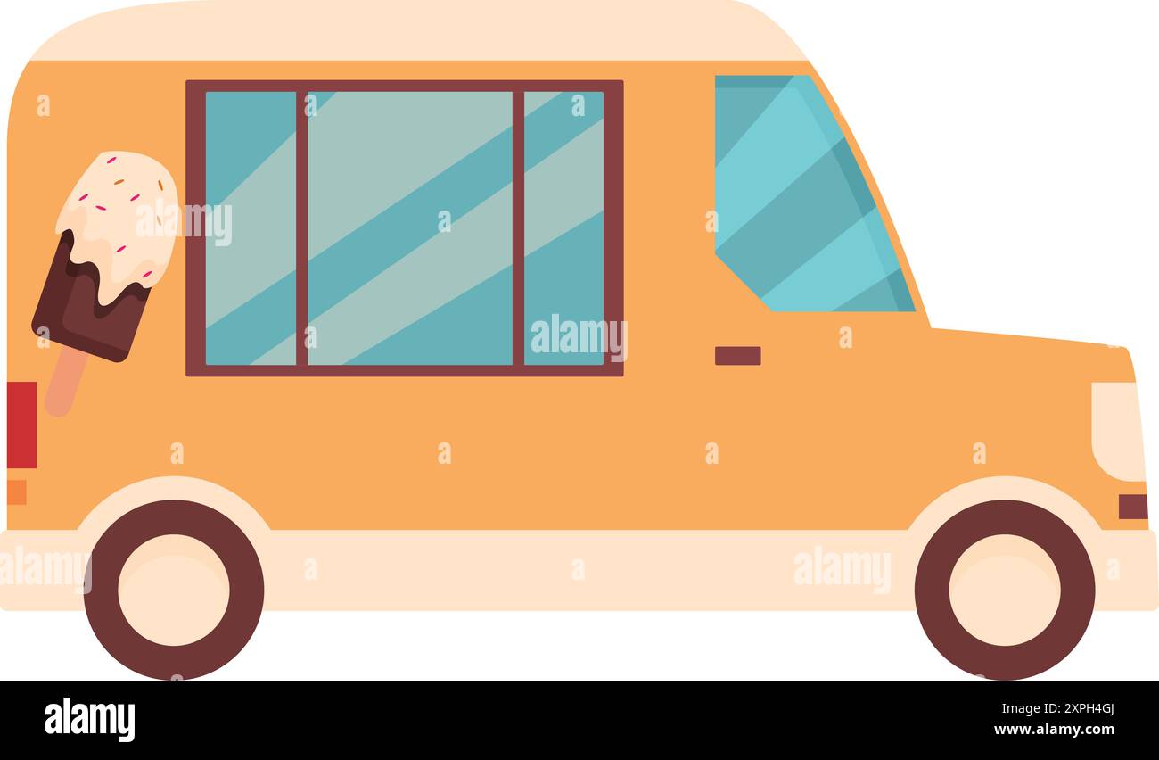 Cartoon ice cream truck driving right with big window on a white ...