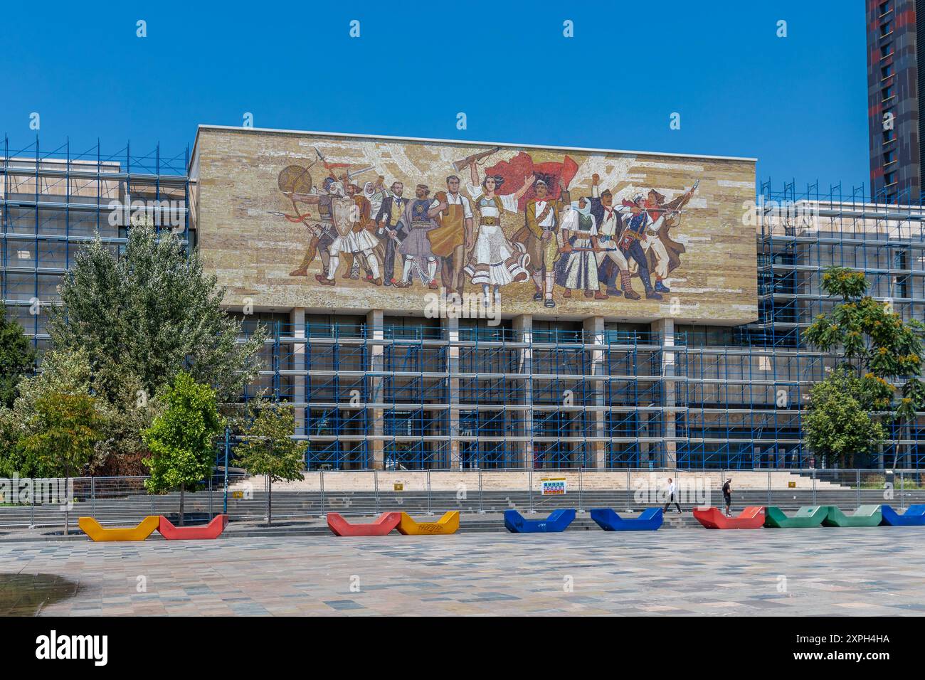 historical National History Museum of Albania with the large mural ...