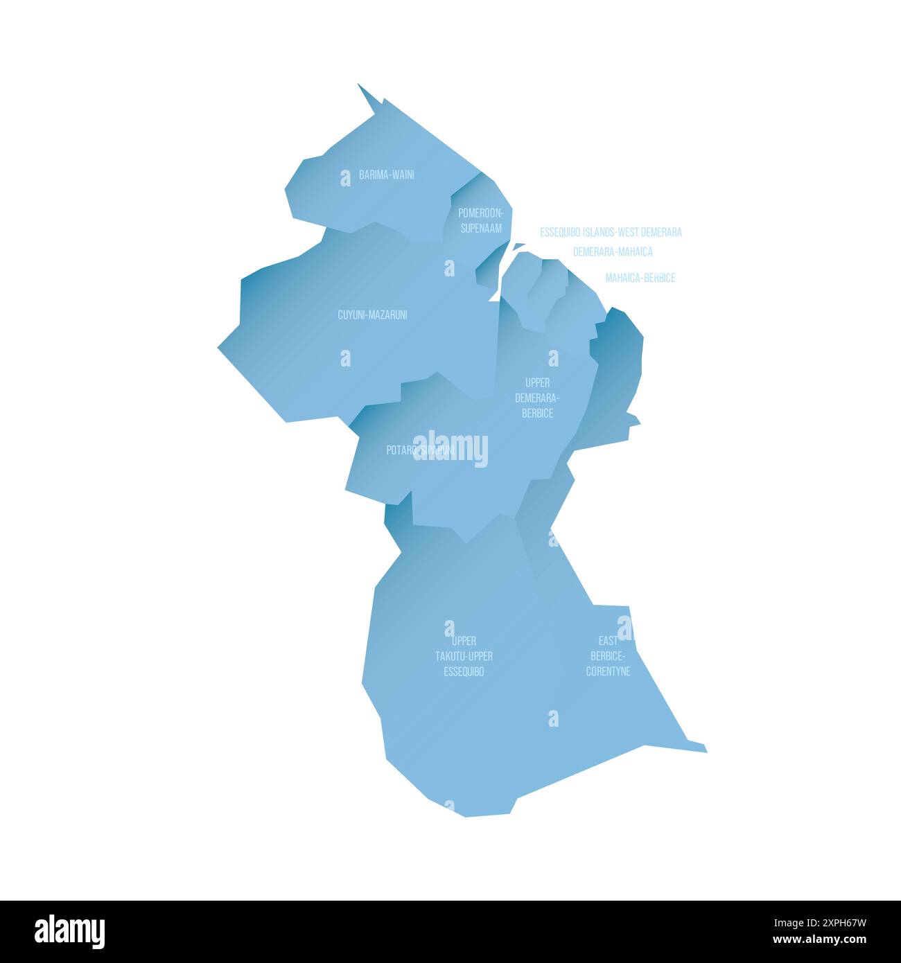 Guyana political map of administrative divisions - regions. Shaded ...