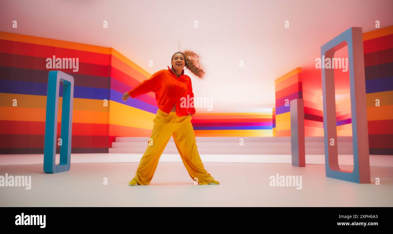 Colorful Geometric Abstract Aesthetic: Portrait of Black Woman Happily ...