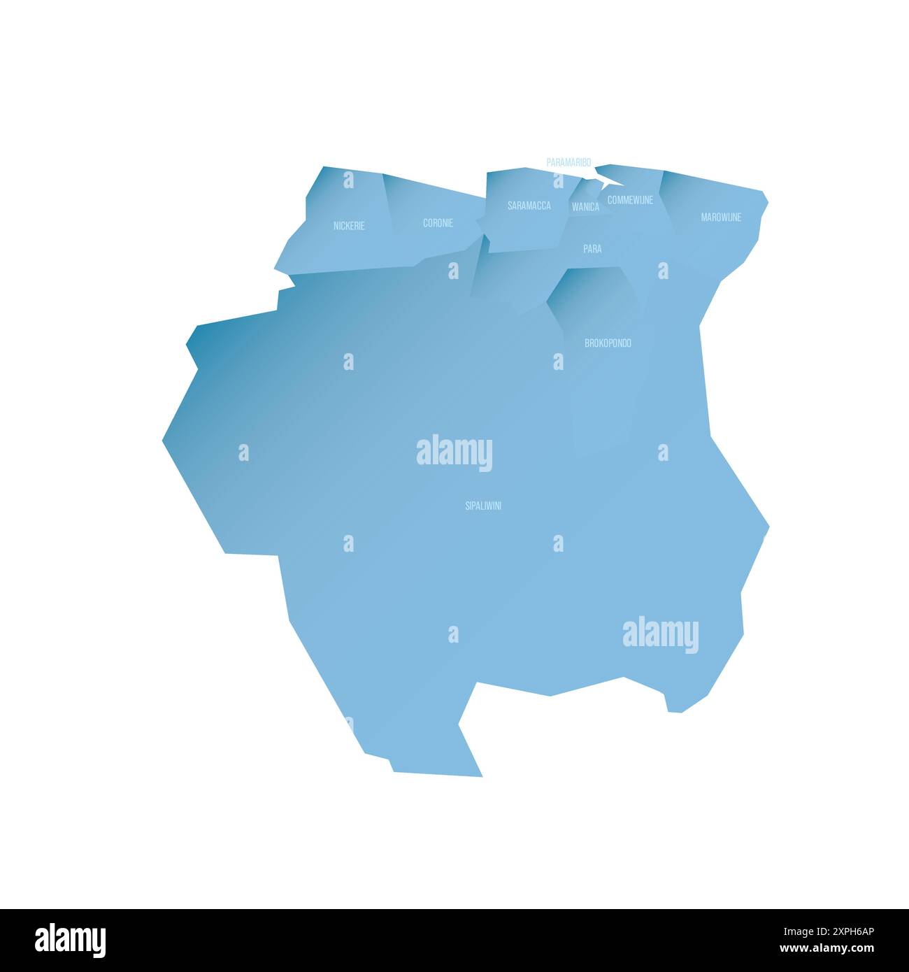 Suriname political map of administrative divisions - districts. Shaded ...