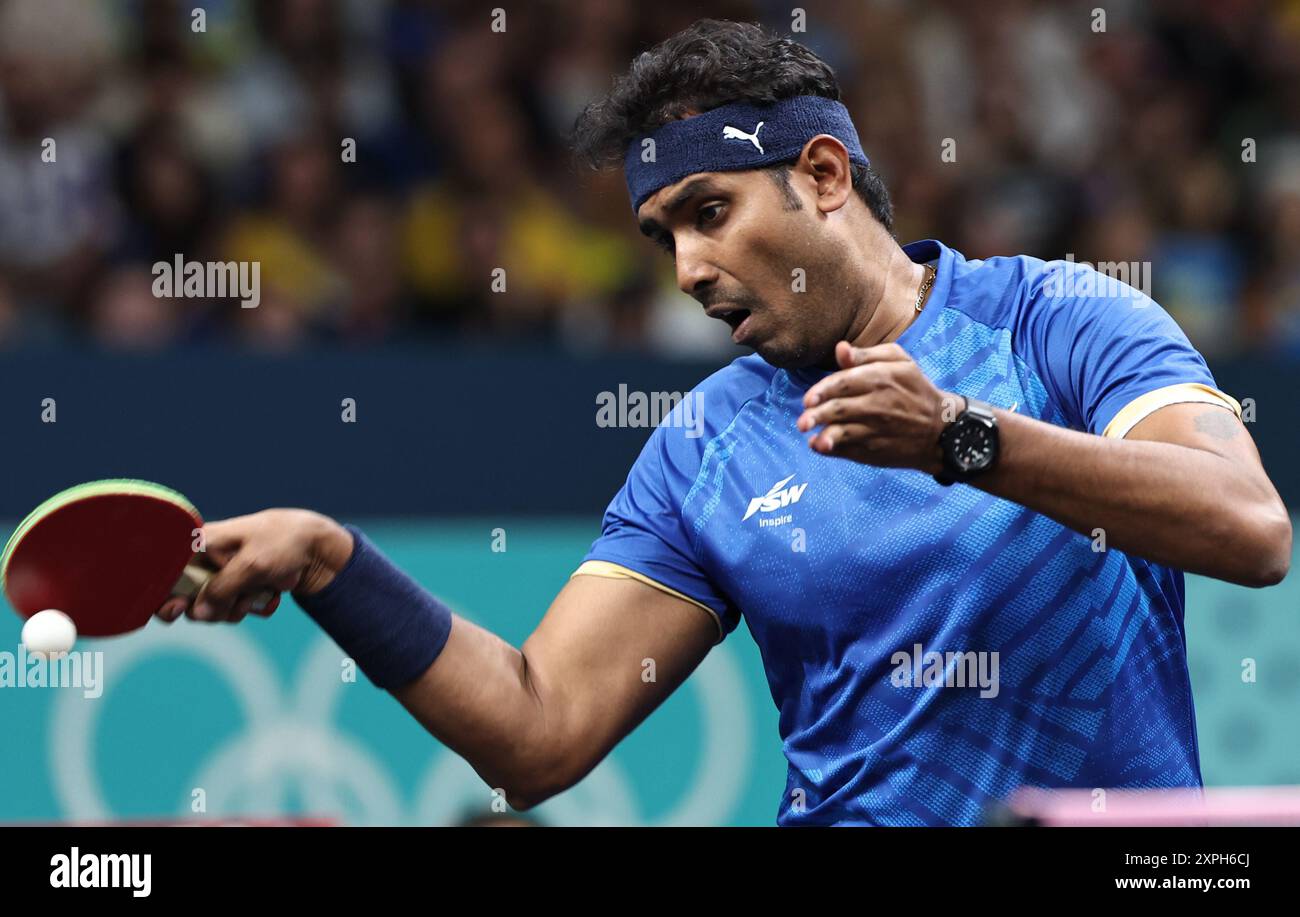 Paris, France. 6th Aug, 2024. Sharath Kamal Achanta of India competes ...