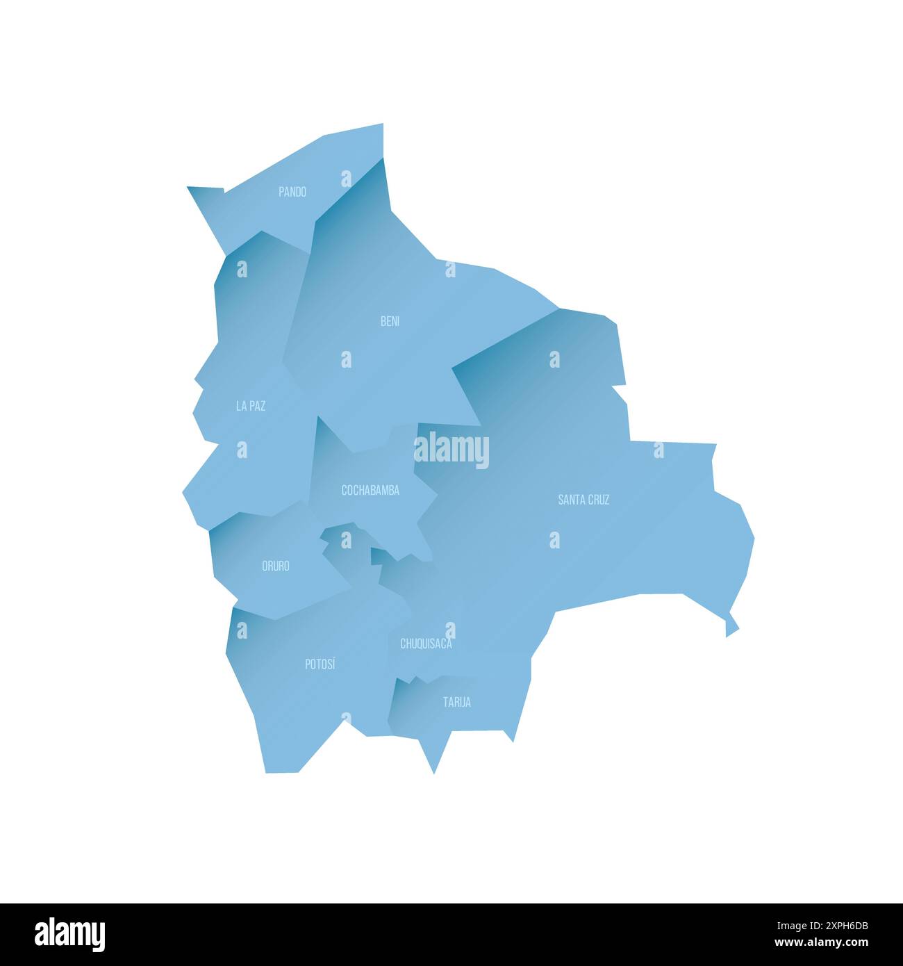 Bolivia political map of administrative divisions - departments. Shaded ...