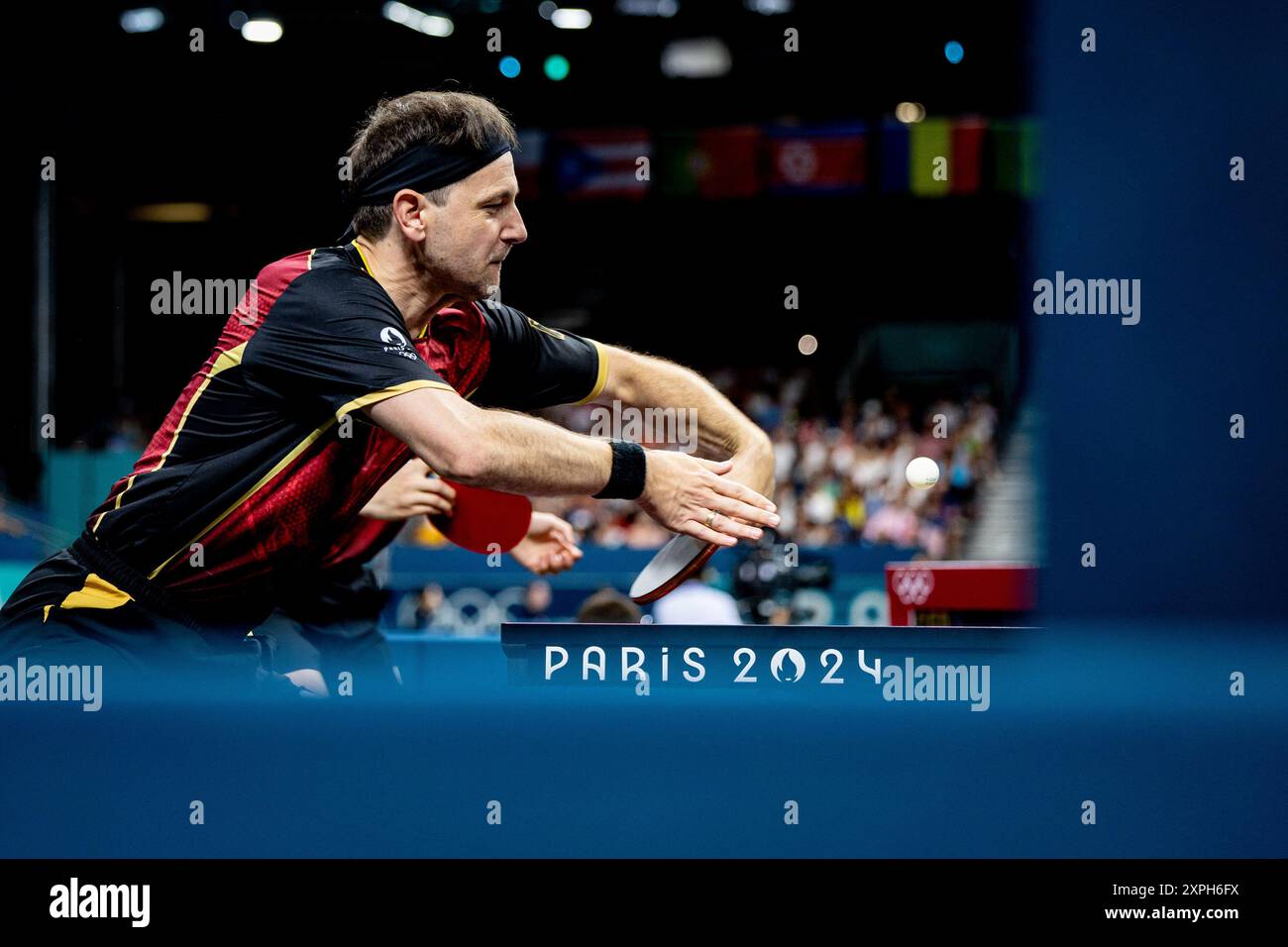 Dang Qiu mit Timo Boll (GER) m Doppel gegen HAZIN Jeremy und WANG ...