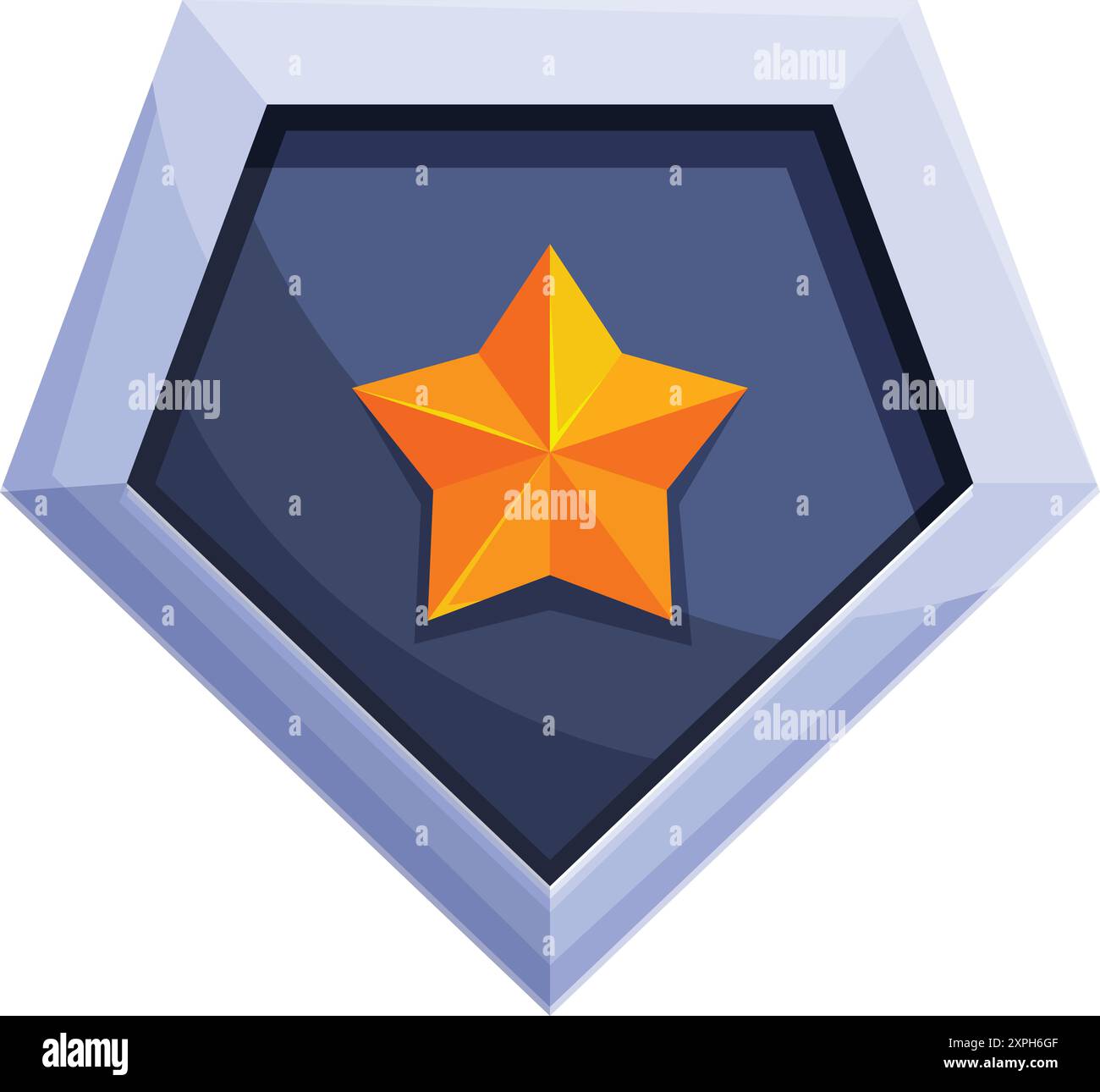 Golden star shining on a blue hexagon badge, representing achievement ...
