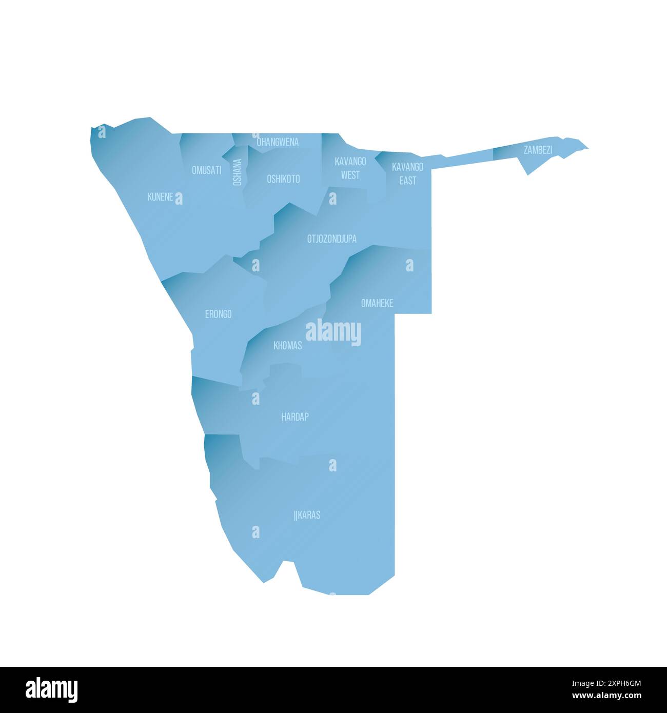 Namibia political map of administrative divisions - regions. Shaded ...